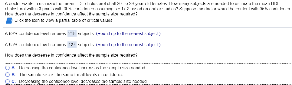 Solved A doctor wants to estimate the mean HDL cholesterol | Chegg.com
