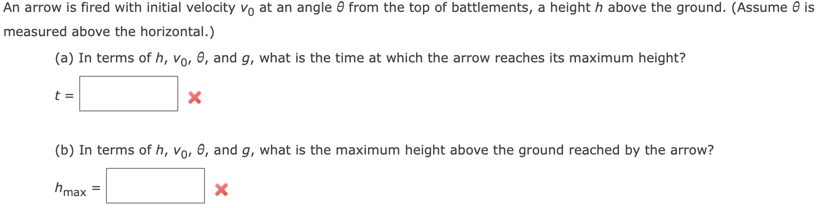 Solved An arrow is fired with initial velocity v0 at an | Chegg.com