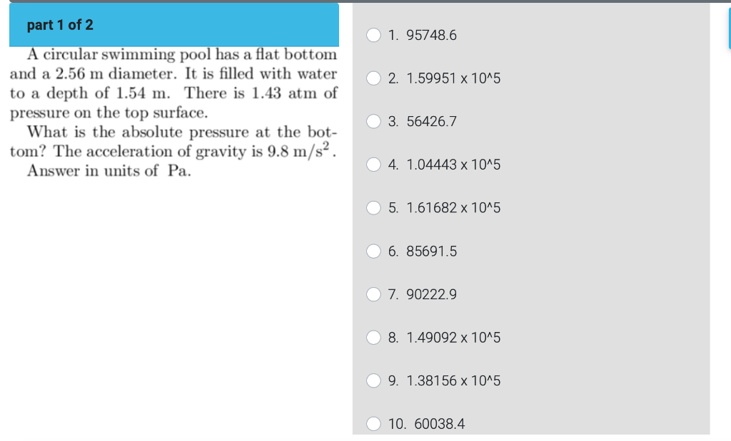 Solved part 1 of 2 1. 95748.6 2. 1.59951 x 1015 A circular | Chegg.com
