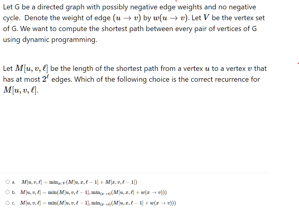 Solved Let G be a directed graph with possibly negative edge | Chegg.com