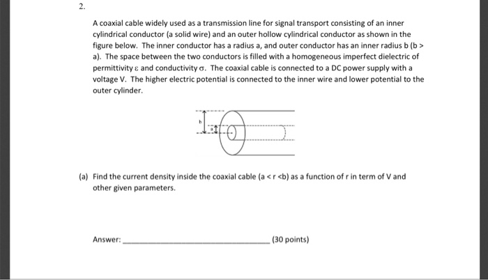 Solved 2. A coaxial cable widely used as a transmission line | Chegg.com