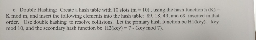Solved c. Double Hashing: Create a hash table with 10 slots | Chegg.com