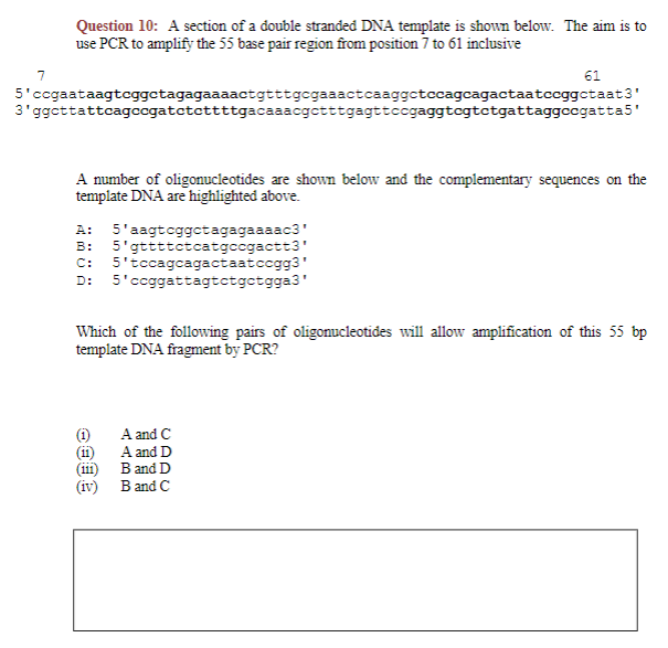 Solved Question 10: A section of a double stranded DNA | Chegg.com