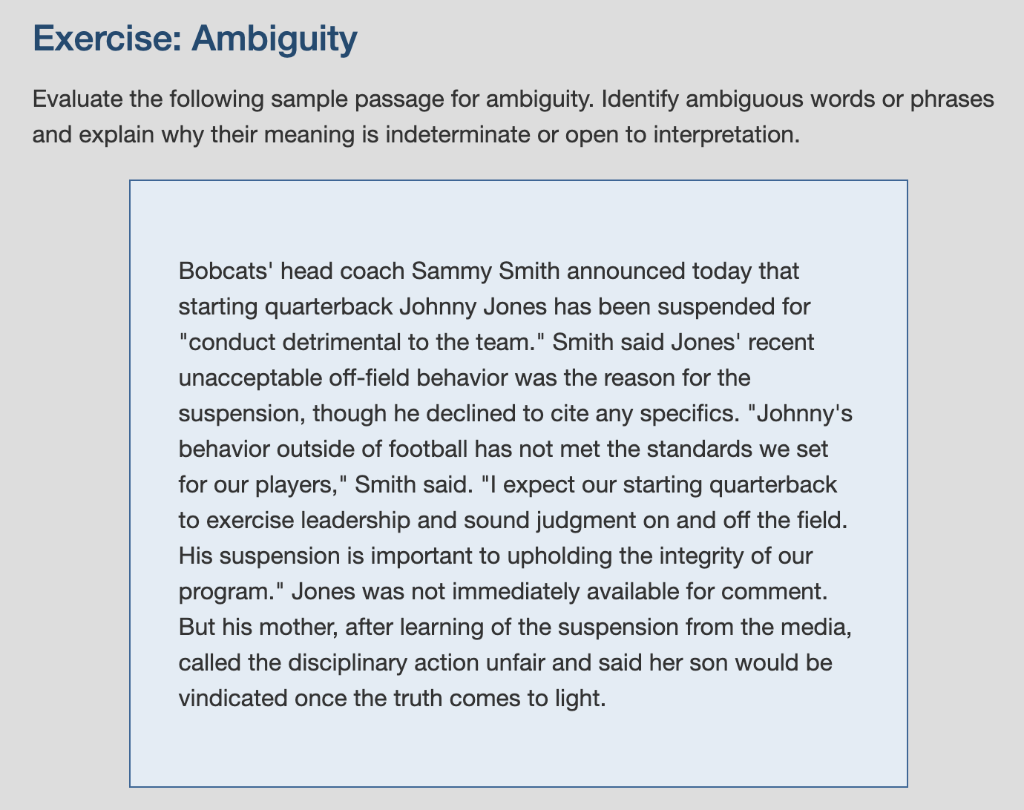Solved Exercise: Ambiguity Evaluate the following sample | Chegg.com