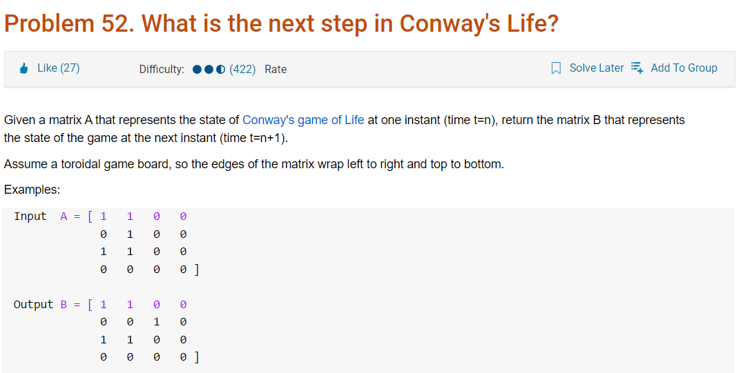 Solved Problem 52. What is the next step in Conway's Life? | Chegg.com