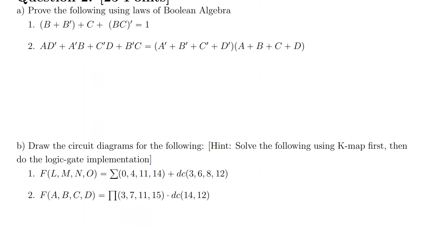 Solved a) Prove the following using laws of Boolean Algebra | Chegg.com