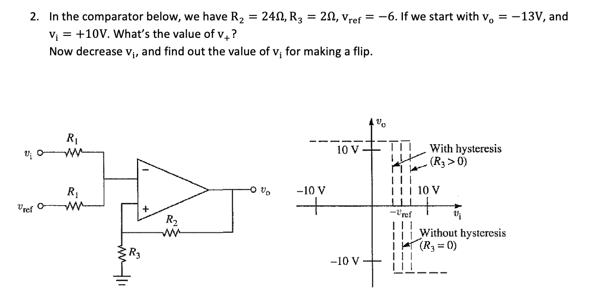 Solved 2. In the comparator below, we have R2=24Ω,R3=2Ω,vref | Chegg.com