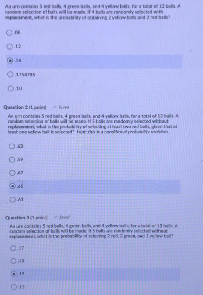 Solved An urn contains 5 red balls, 4 green balls, and 4 | Chegg.com