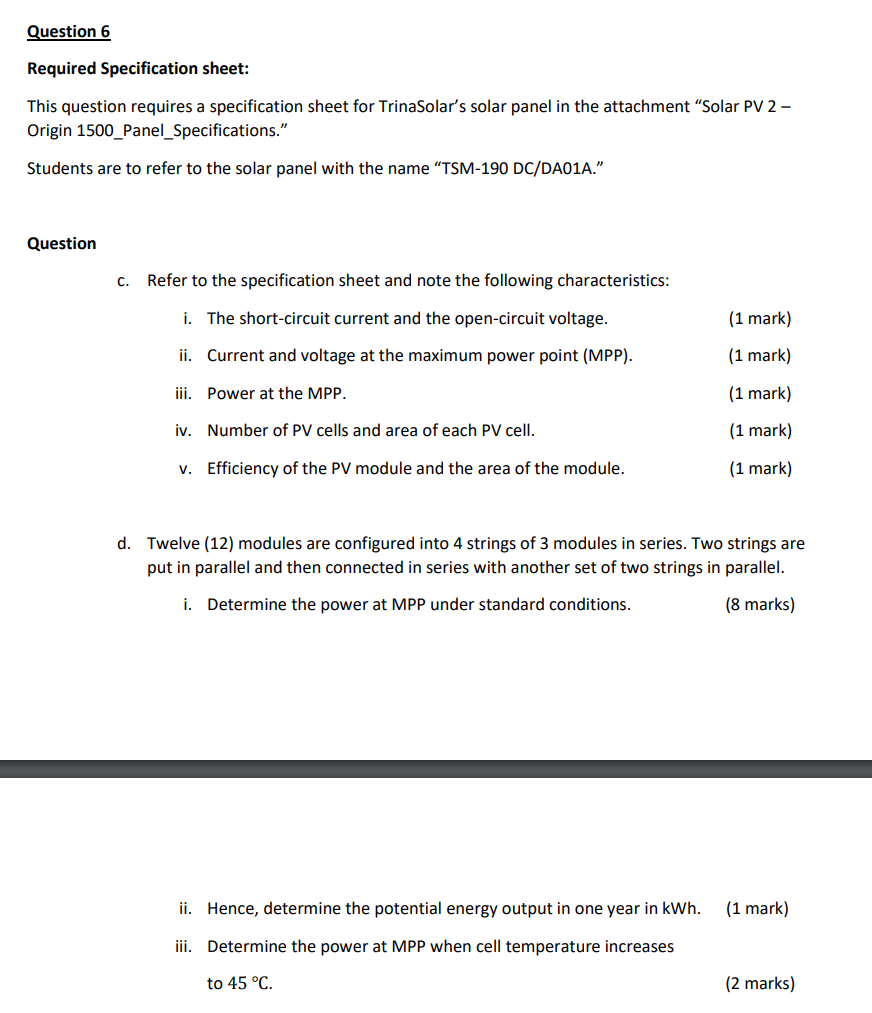 Solved Question 6 Required Specification sheet: This | Chegg.com