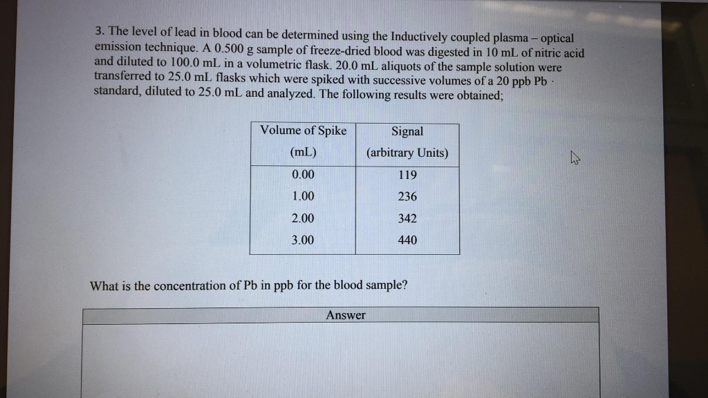 3. The level of lead in blood can be determined using | Chegg.com