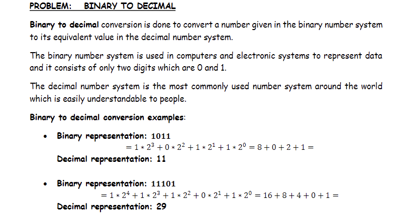 PROBLEM: BINARY TO DECIMAL Binary to decimal | Chegg.com
