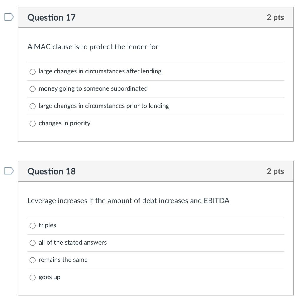Solved Question 17 2 pts A MAC clause is to protect the | Chegg.com