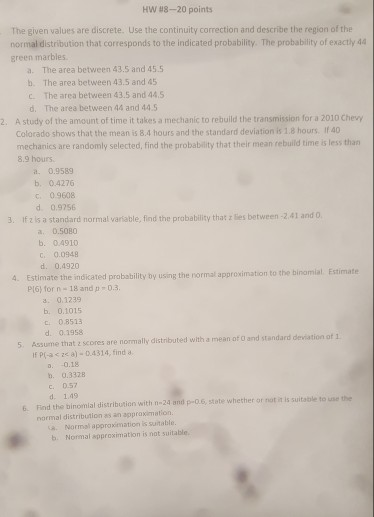 Solved Hw #8-20 points The given values are discrete. Use | Chegg.com