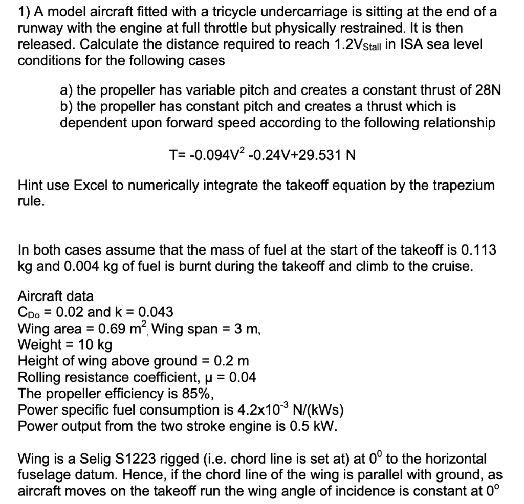 Solved 1) A model aircraft fitted with a tricycle | Chegg.com