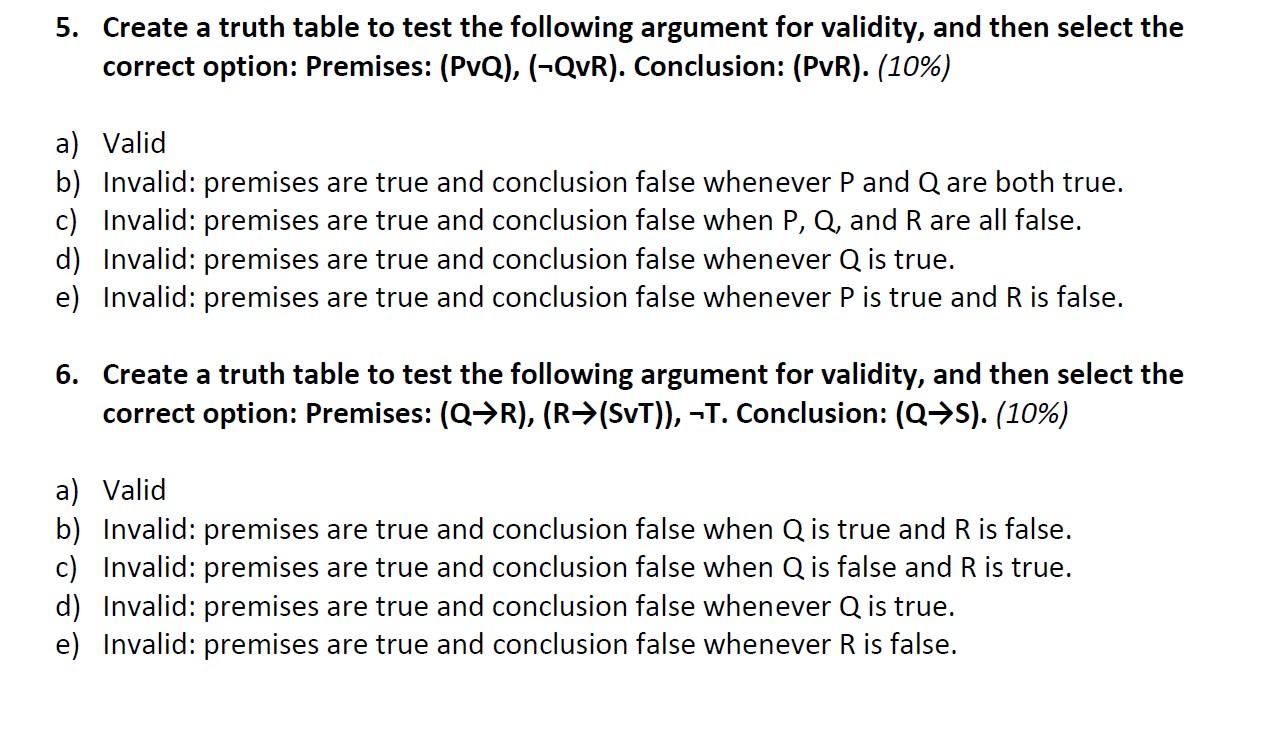 Solved 5. Create a truth table to test the following | Chegg.com