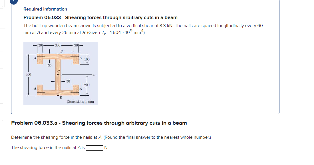 Solved Problem 06.033 - Shearing forces through arbitrary | Chegg.com