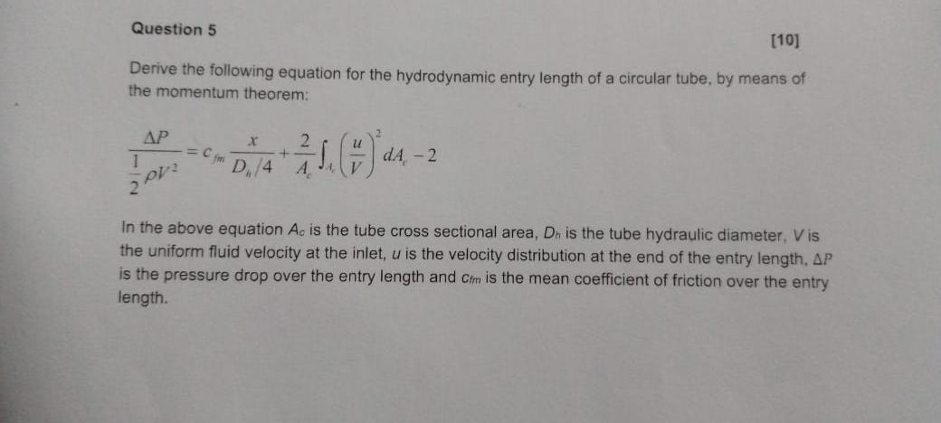 Solved Question 5 [10] Derive the following equation for the | Chegg.com