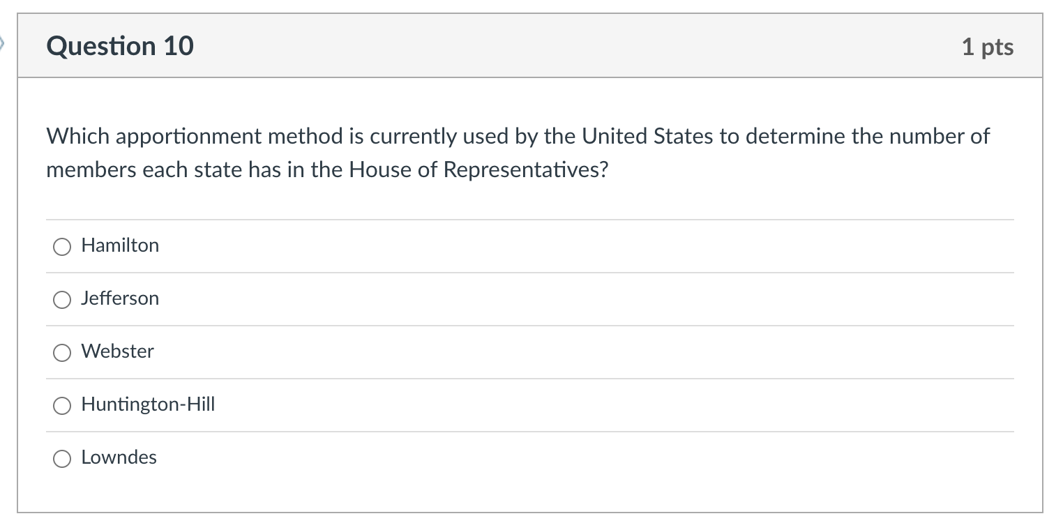 Solved Which apportionment method is currently used by the | Chegg.com