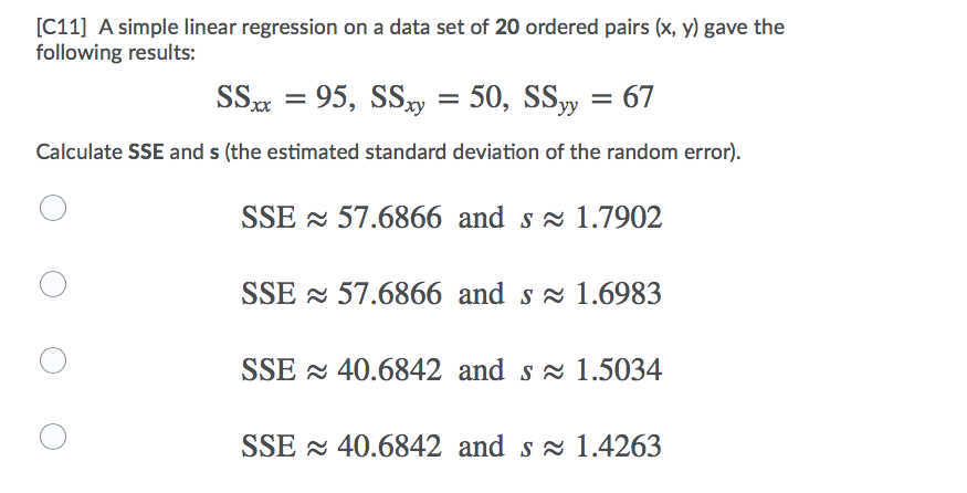 Solved [C11] A simple linear regression on a data set of 20 | Chegg.com