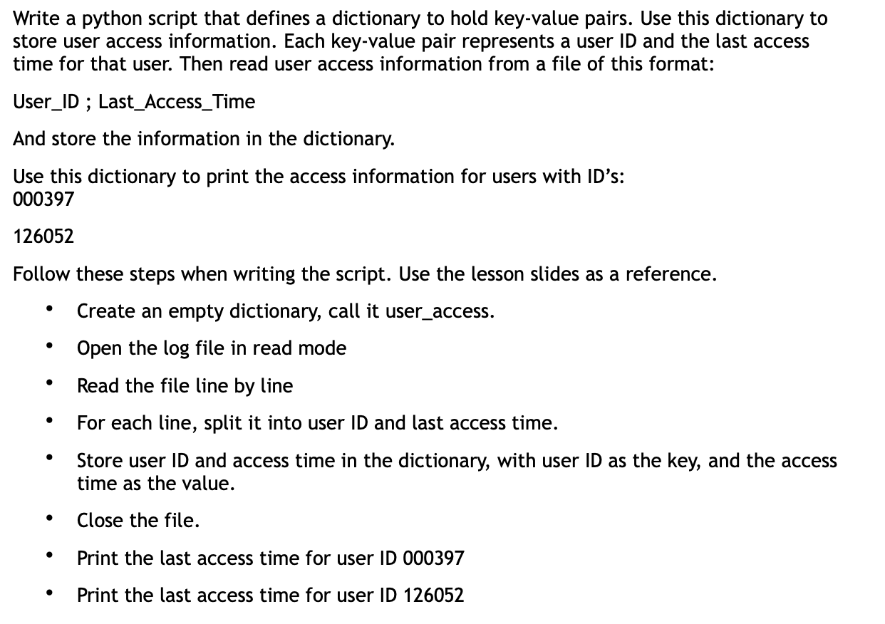 Solved Write a python script that defines a dictionary to | Chegg.com