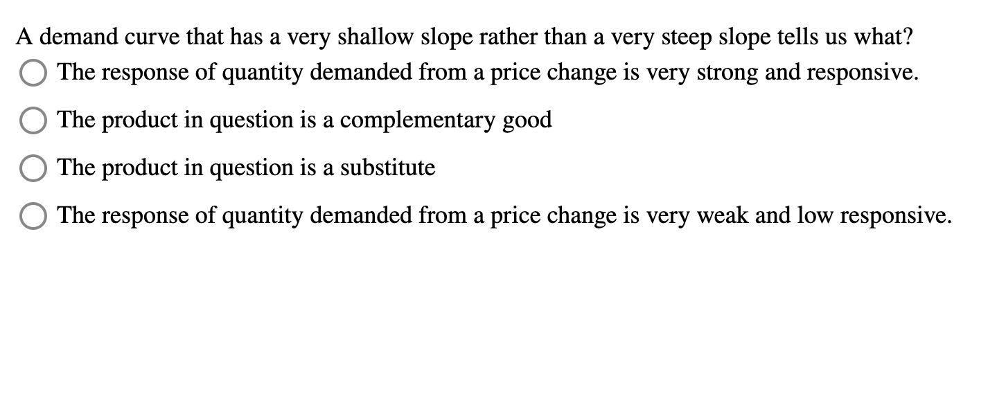 Solved A demand curve that has a very shallow slope rather | Chegg.com