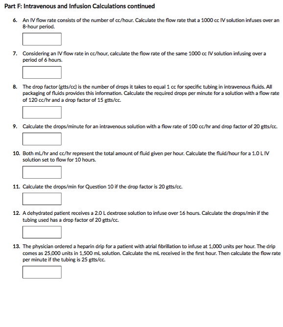 Solved Part F Intravenous And Infusion Calculations Chegg