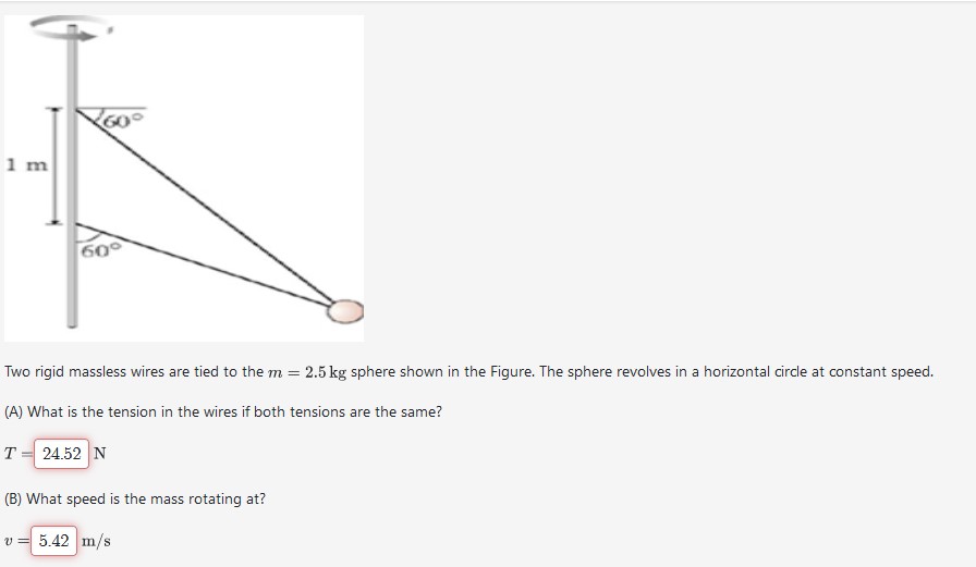 Solved Two rigid massless wires are tied to the m=2.5kg | Chegg.com