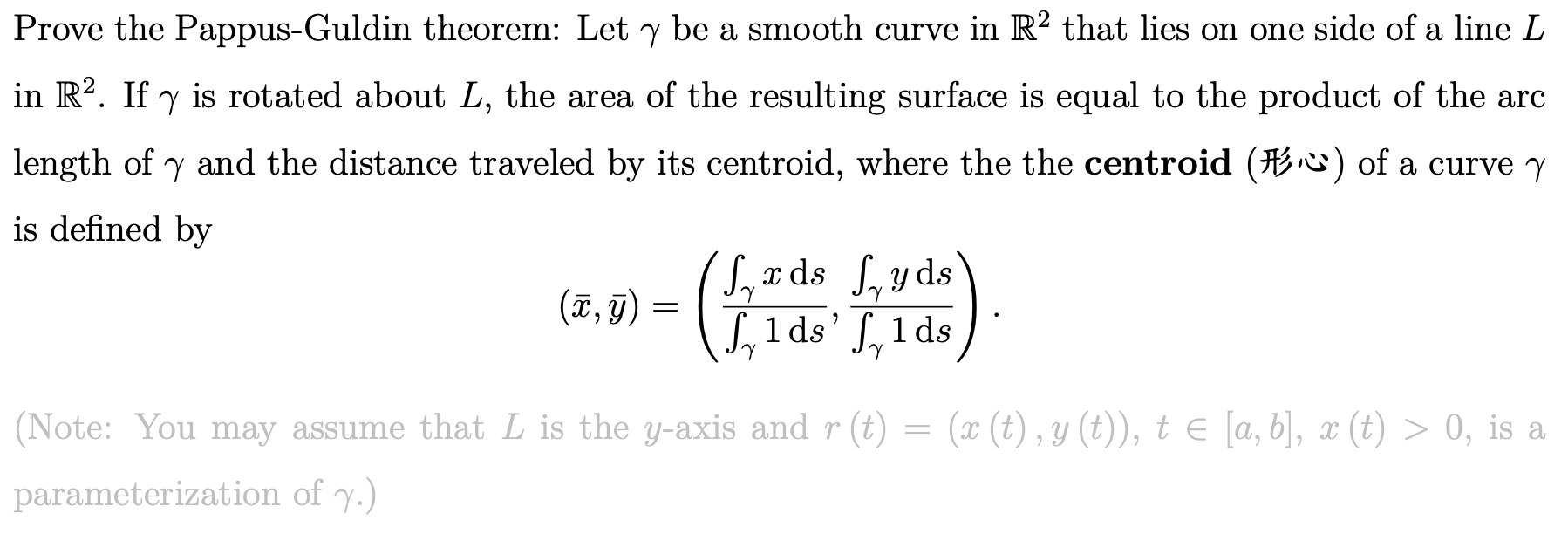 Solved Prove the Pappus-Guldin theorem: Let γ be a smooth | Chegg.com