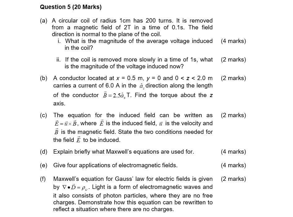 Solved Question 5 (20 Marks) (a) A circular coil of radius 1 | Chegg.com