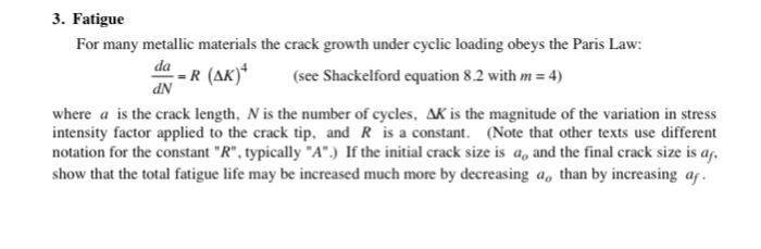 Solved 3. Fatigue For many metallic materials the crack | Chegg.com