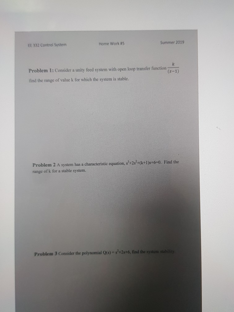 Solved EE 332 Control System Home Work #5 Summer 2019 | Chegg.com