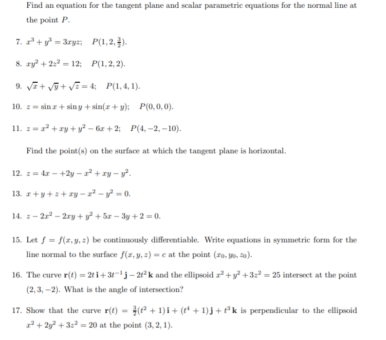 Solved Find an equation for the tangent plane and scalar | Chegg.com