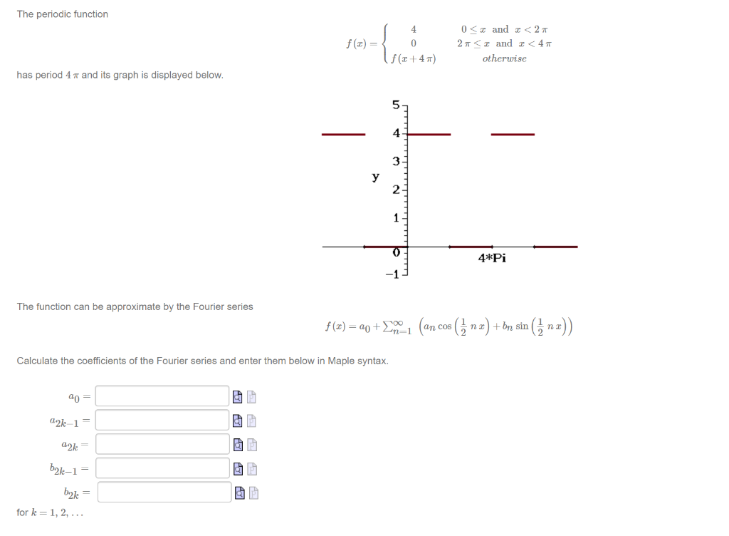 Solved The periodic function has period 4*Pi and its graph | Chegg.com