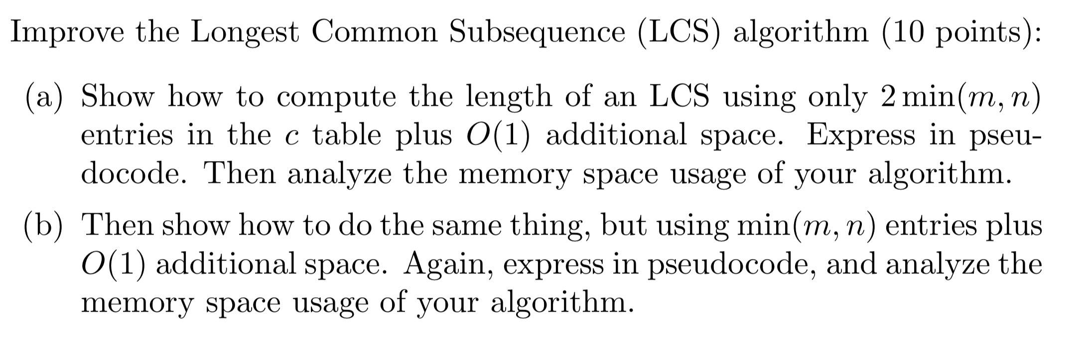 Improve the Longest Common Subsequence (LCS) | Chegg.com