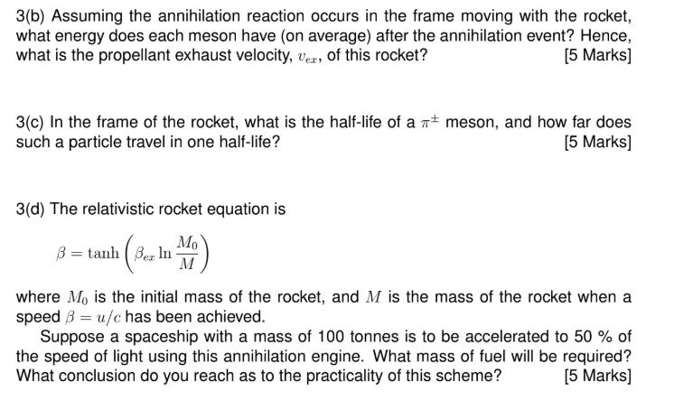 A conceivable energy source for a relativistic rocket | Chegg.com