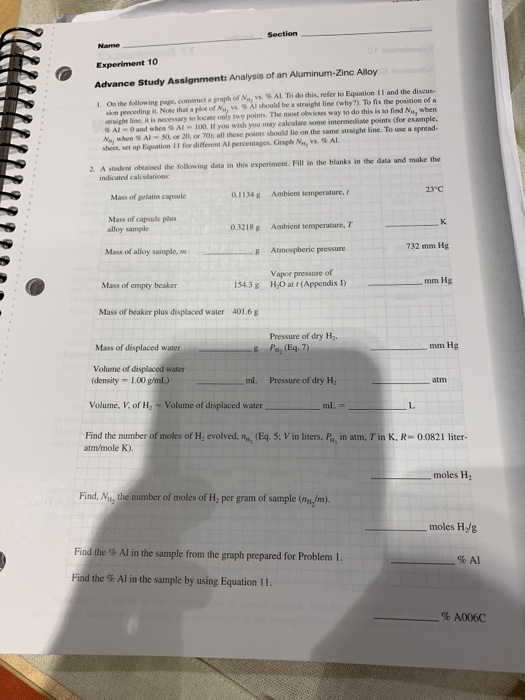 Section Experiment 10 Advance Study Assignment: | Chegg.com