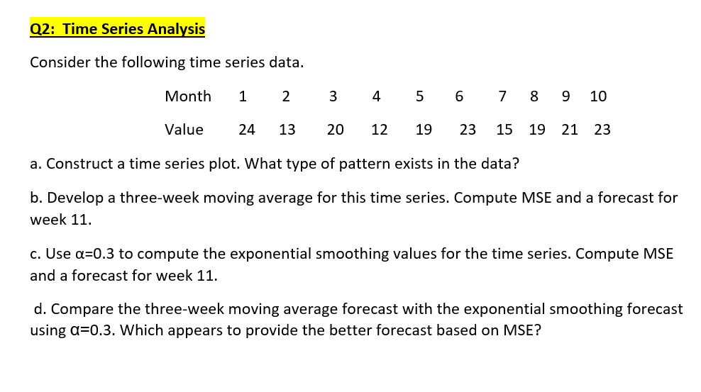Solved Consider the following time series data. a. Construct | Chegg.com