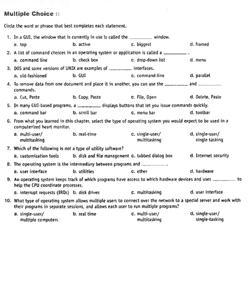 Solved Multiple Choice Circle The Word Or Phrase That Best Chegg