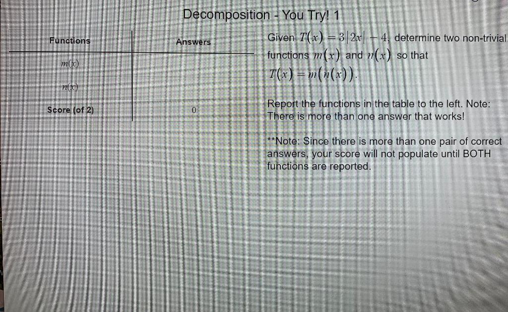 Solved Given T(x)=3∣2x∣−4, determine two non-trivial | Chegg.com