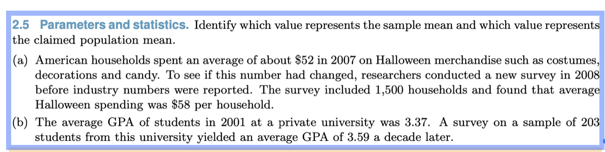 Solved 2.5 Parameters and statistics. Identify which value | Chegg.com