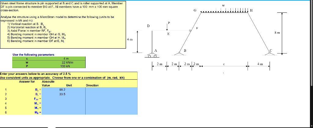 Solved Given steel frame structure is pin suppored at B and | Chegg.com