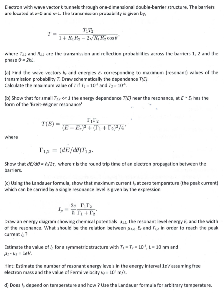 Electron With Wave Vector K Tunnels Through