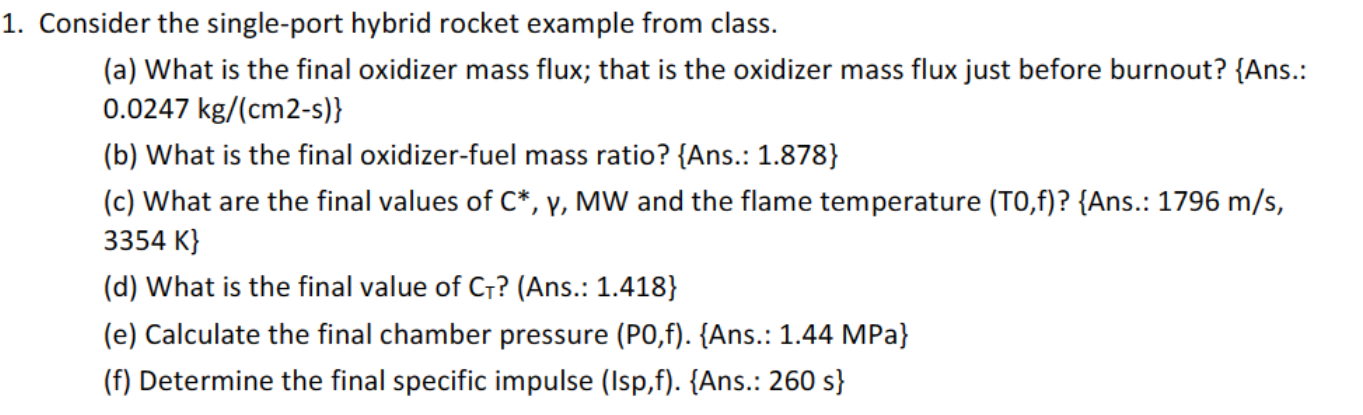 Consider the single-port hybrid rocket example from | Chegg.com