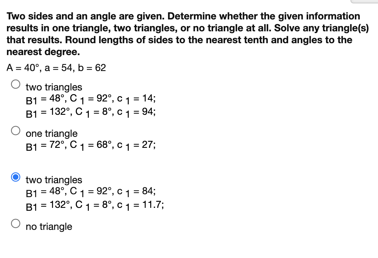 Solved Two sides and an angle are given. Determine whether | Chegg.com