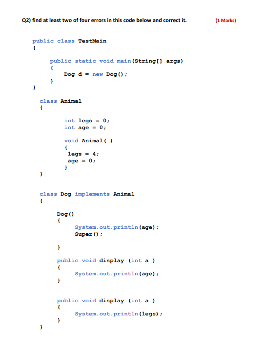 Solved Q2) find at least two of four errors in this code | Chegg.com