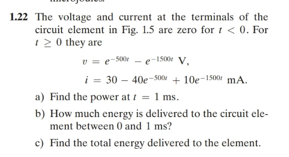 Solved 1.22 ﻿The voltage and current at the terminals of | Chegg.com