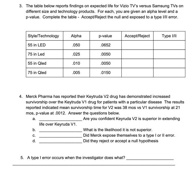 Solved 3. The table below reports findings on expected life | Chegg.com