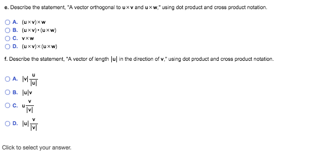 Solved Given nonzero vectors u, v, and w, use dot product | Chegg.com Solved Given nonzero vectors u, v, and w, use dot product | Chegg.com
