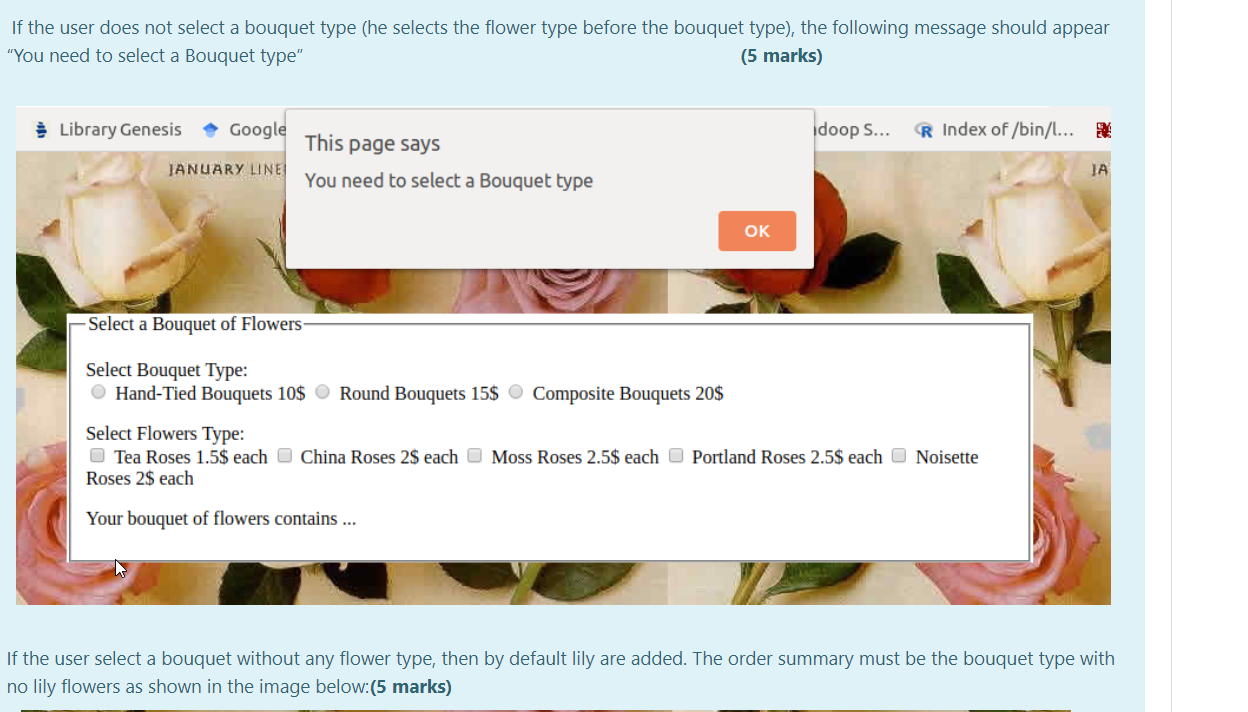 Solved Develop a webpage for an online bouquet selection; | Chegg.com