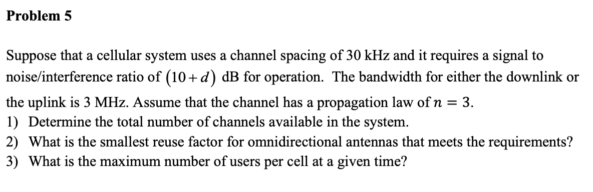 Suppose that a cellular system uses a channel spacing | Chegg.com
